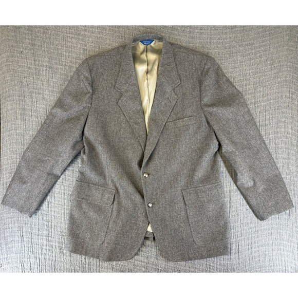 Pendleton Gray Coat Mens 48 Herringbone Wool Tweed 2 Button Blazer ...